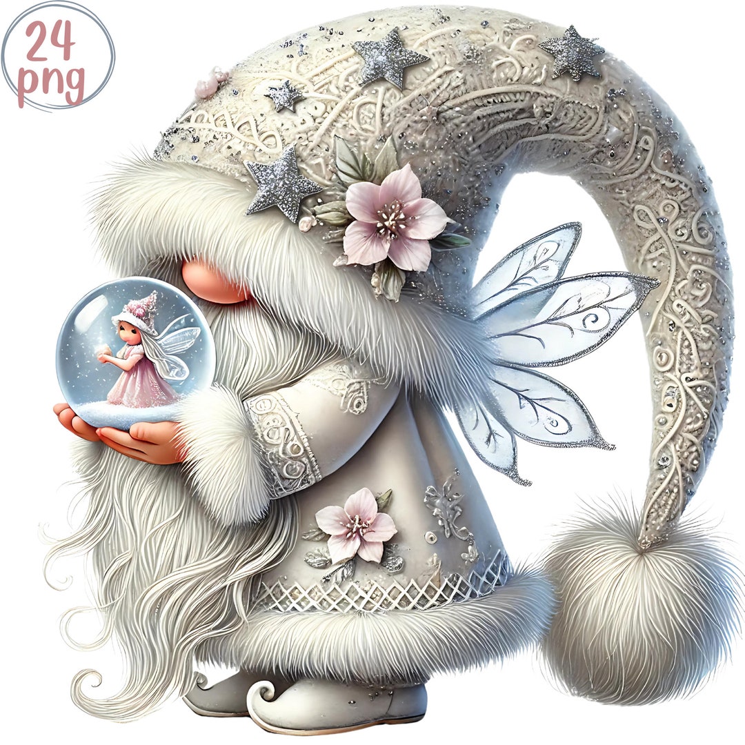 Watercolor White Angel Gnome Clipart PNG Bundle | 24 High-quality Pngs ...