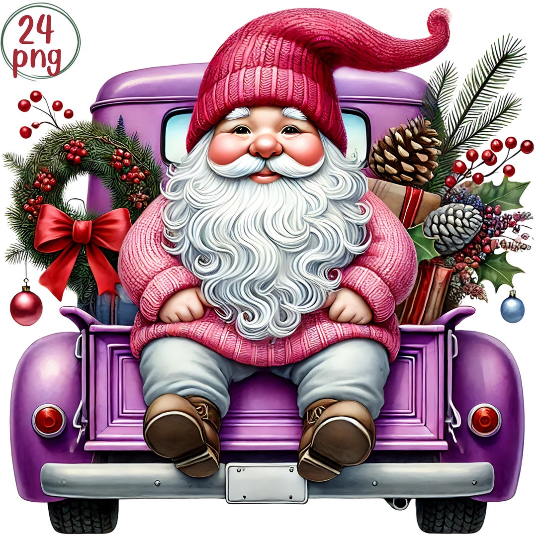 Watercolor Christmas Truck Gnome Clipart PNG Bundle, Santa Claus ...