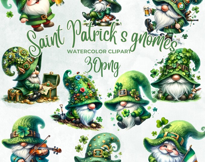 St Patrick's Day Gnomes Clipart, Irish Graphics (set of 30) - Etsy
