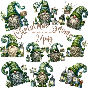 Christmas Gnome Watercolor Clipart Set, Christmas Clipart, Gnome ...