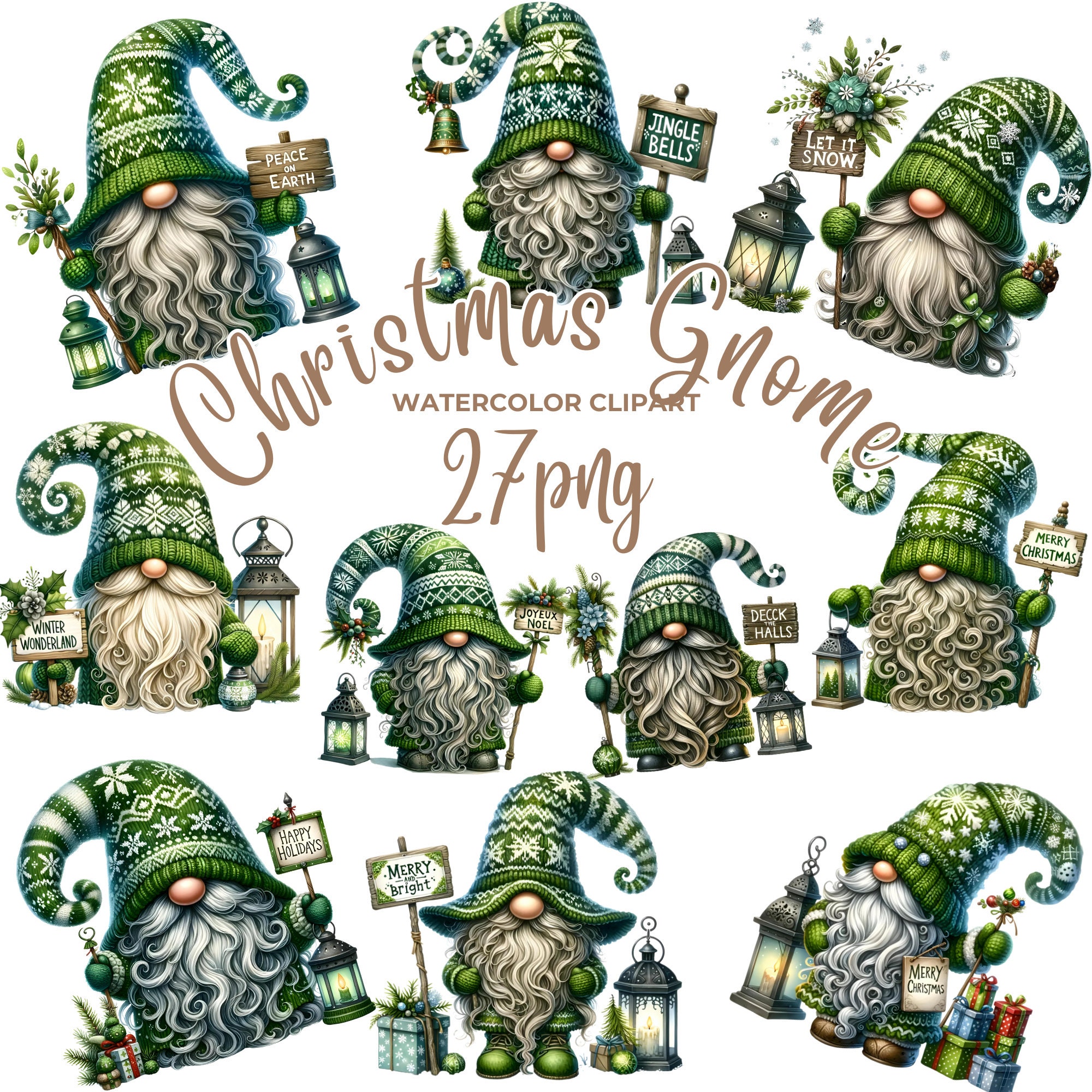 Christmas Gnome Watercolor Clipart Set, Christmas Clipart, Gnome ...