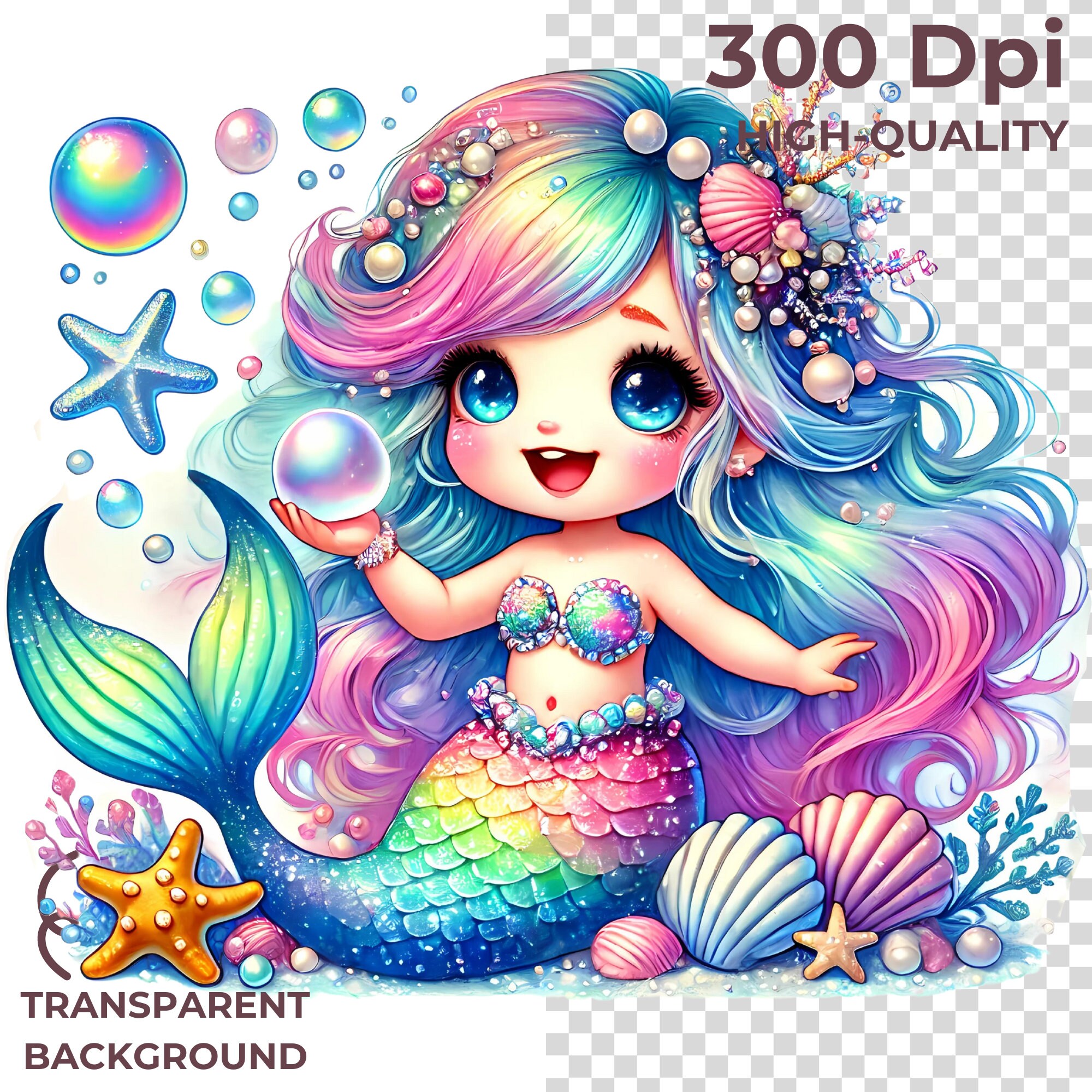 Cute Mermaid Clipart, Whimsical Little Mermaid Clipart, Gnomes Mermaid ...