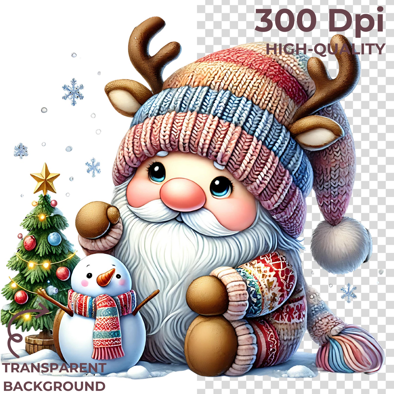 Watercolor Gnome & Snowman Clipart – Christmas PNG Art (digital ...