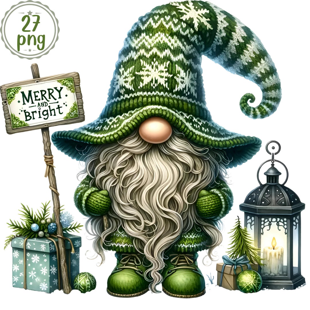 Christmas Gnome Watercolor Clipart Set, Christmas Clipart, Gnome ...