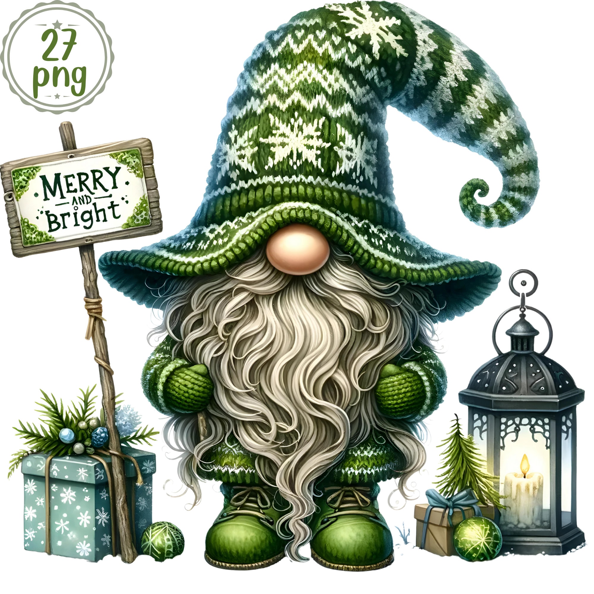 Christmas Gnome Watercolor Clipart Set, Christmas Clipart, Gnome ...