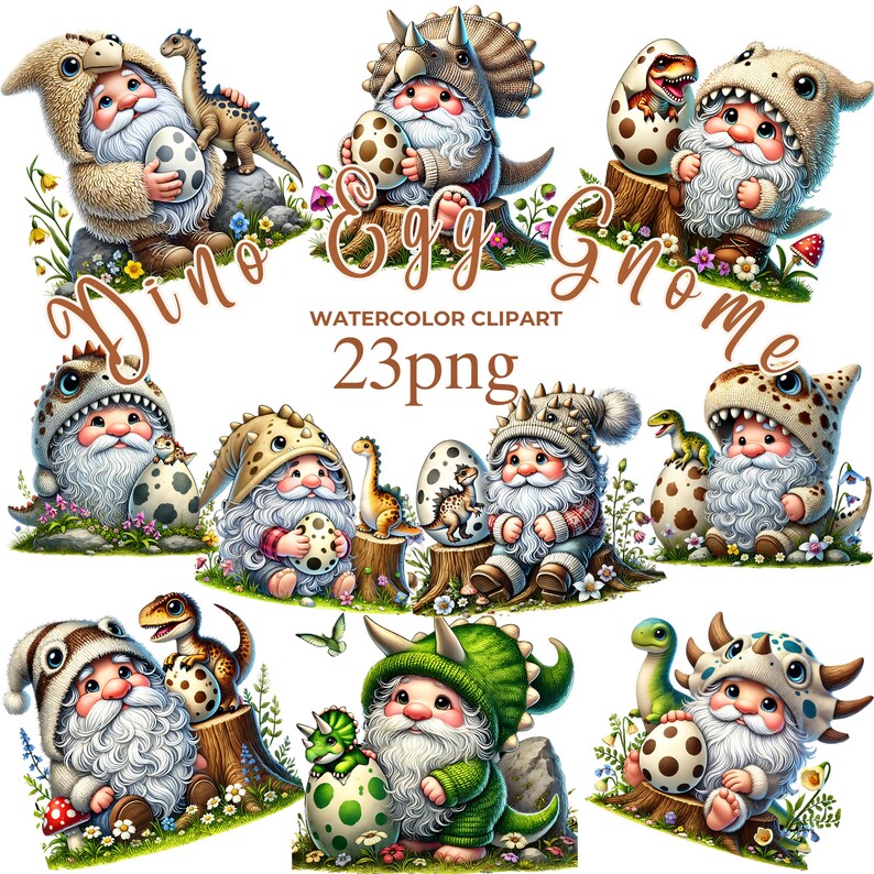 Dino Egg Gnome Watercolor Clipart – 23 PNG Images (digital Download) - Etsy