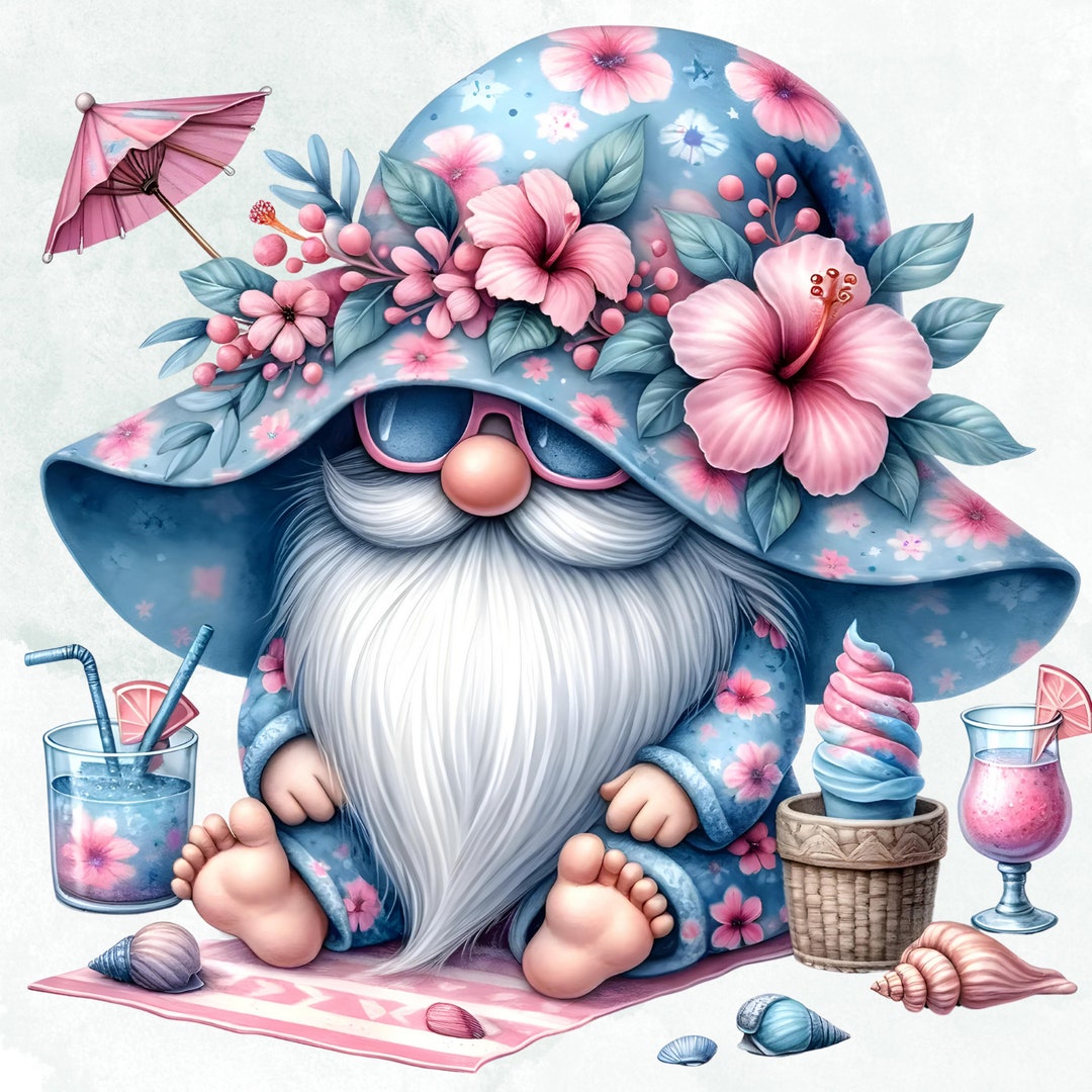 Watercolor Summer Beach Gnome Clipart Bundle Png, Seashell Starfish ...