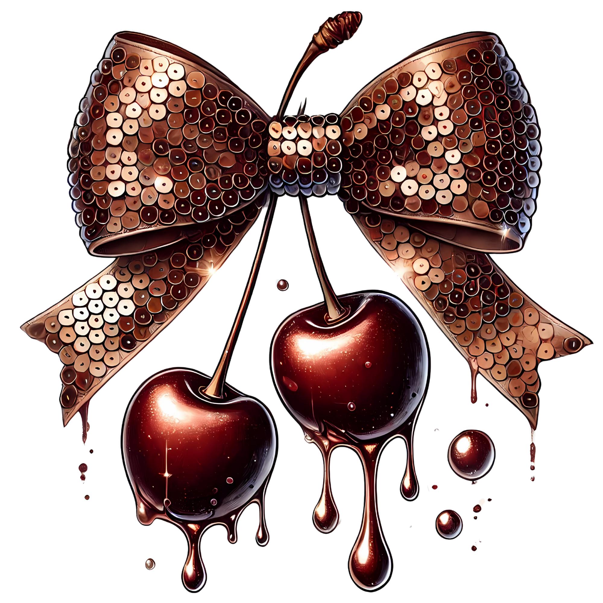 Dripping Cherry Clipart – 10 PNG Watercolor Set With Glamorous Bows for ...
