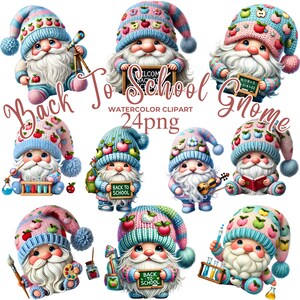 Back to School Gnome Clipart Bundle, Watercolor Gnomes PNG, Graduation ...