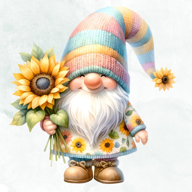 Sunflower Gnome Clipart, Bundle Png, Garden Clipart, Spring Gnome Png ...