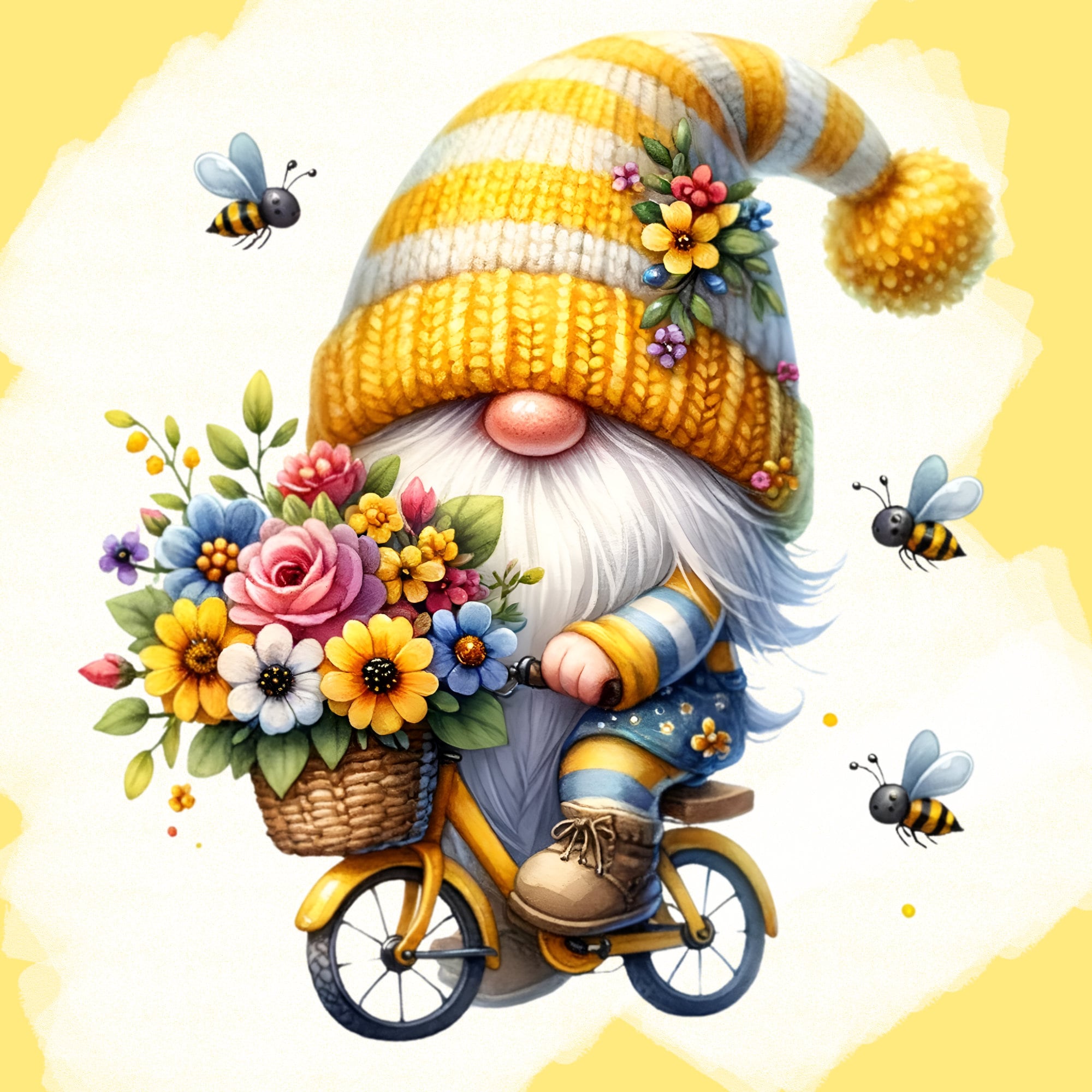 Gnome With Flowers, Clipart for Gardeners, Watercolor Flower Bee Gnome ...
