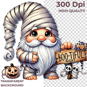 Adorable Mummy Gnome Halloween Watercolor Clipart - 24 Spooky Pngs ...