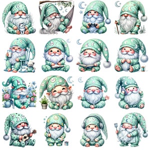 Watercolor Green Pajamas Gnome Clipart Bundle - 25 PNG, Ideal for Nursery Decor, Sublimation ...