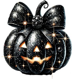 Black Glam Halloween Pumpkin Clipart | Sparkling Gothic Pumpkins With ...