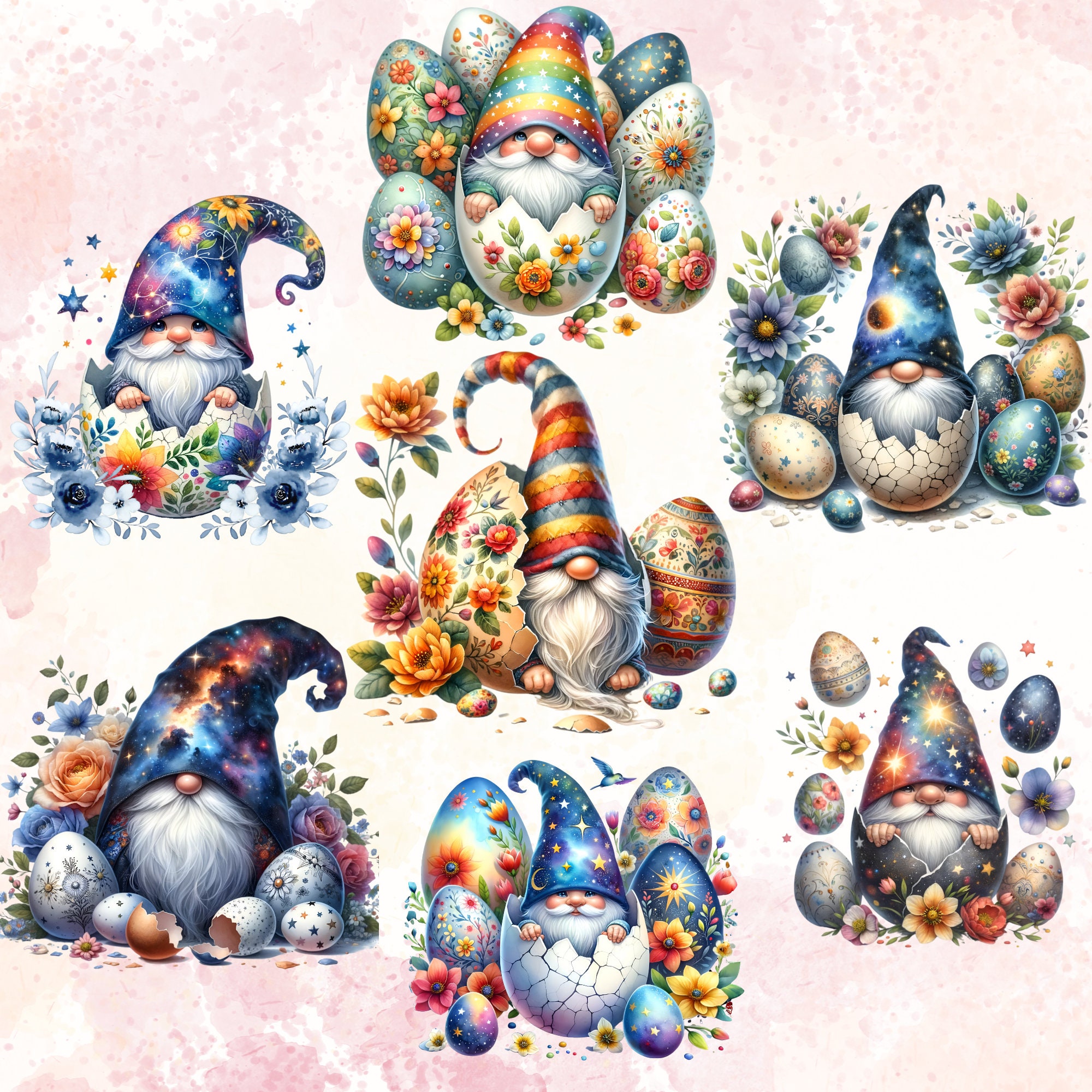 Whimsical Garden Gnome and Floral Easter Eggs Clipart Bundle ...
