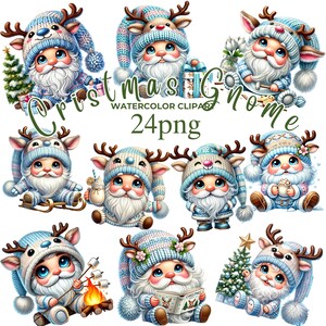 Christmas Gnome Watercolor Clipart Set - 24 PNG Digital Download ...
