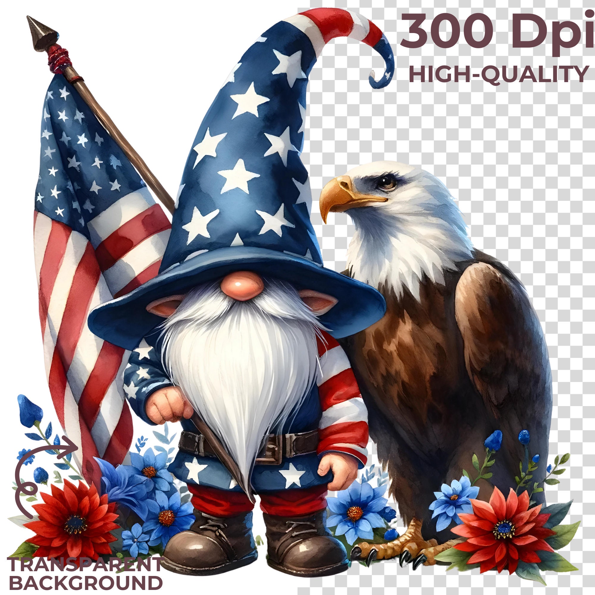 Patriotic Gnome Clipart Bundle. 34 PNG, American Pride, 4th of July PNG ...