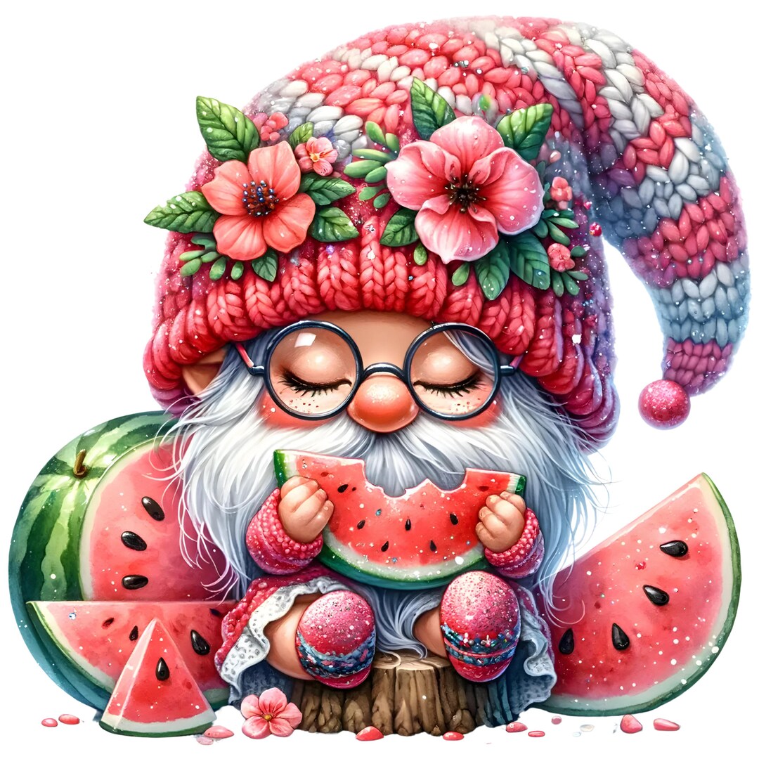 Watermelon Gnome Clipart, Summer Watercolor PNG (digital Download) - Etsy