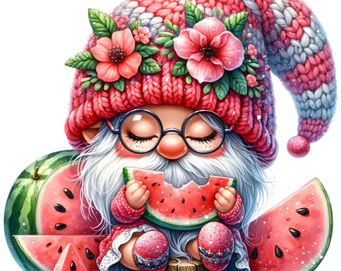 Watermelon Gnome Clipart, Summer Watercolor PNG (digital Download) - Etsy