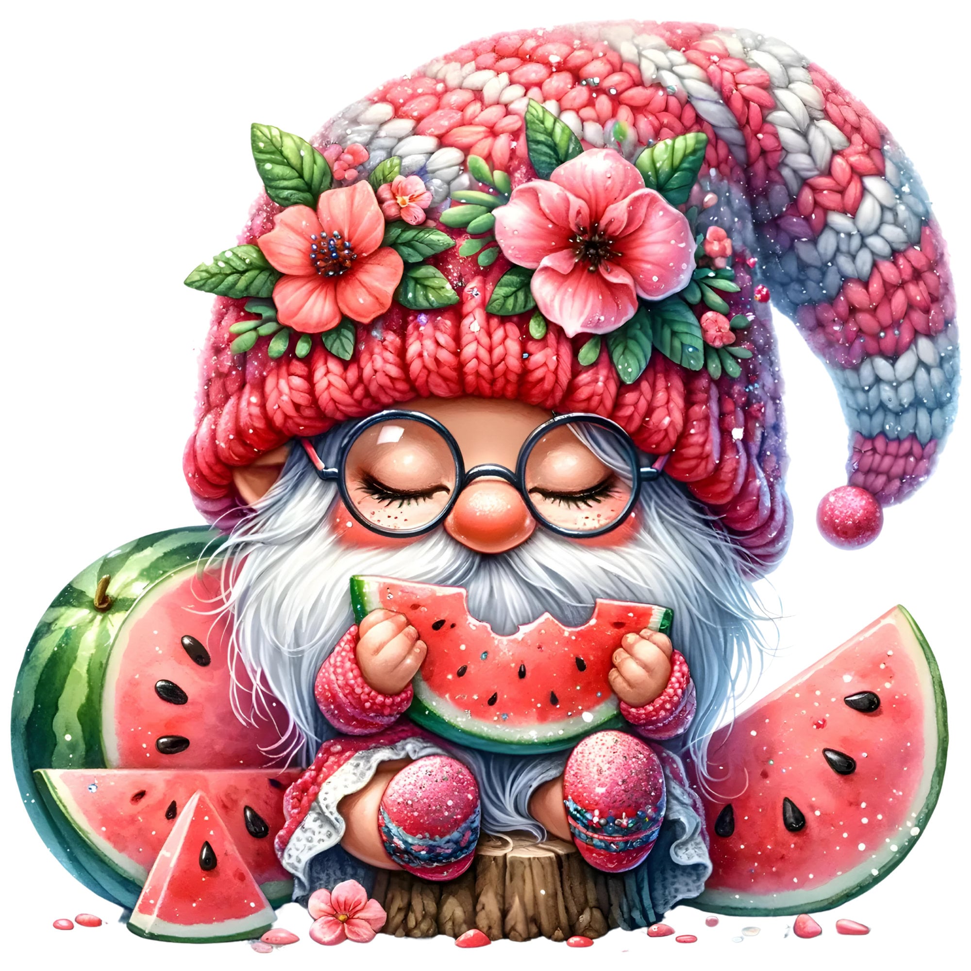 Watermelon Gnome Clipart Set, Summer Gnome Watercolor PNG, Digital ...