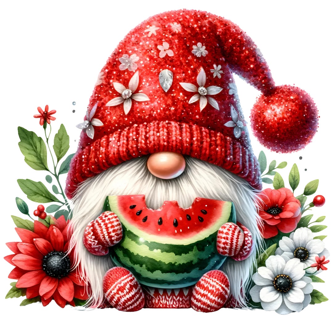 Watermelon Gnome Watercolor Clipart, Summer Garden PNG (37 Files) - Etsy
