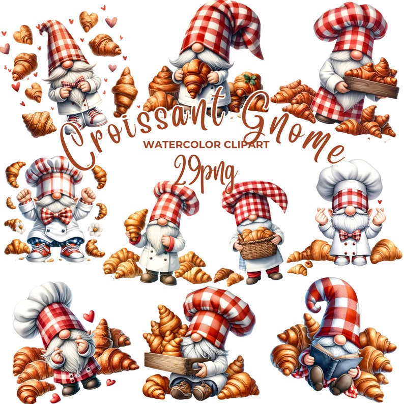 Croissant Gnome Clipart, Delightful Baker Gnome Collection, 29 PNG ...