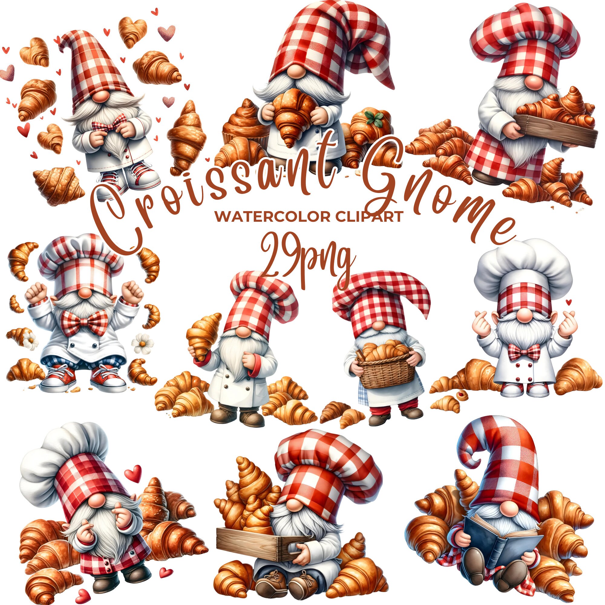 Croissant Gnome Clipart, Delightful Baker Gnome Collection, 29 PNG ...