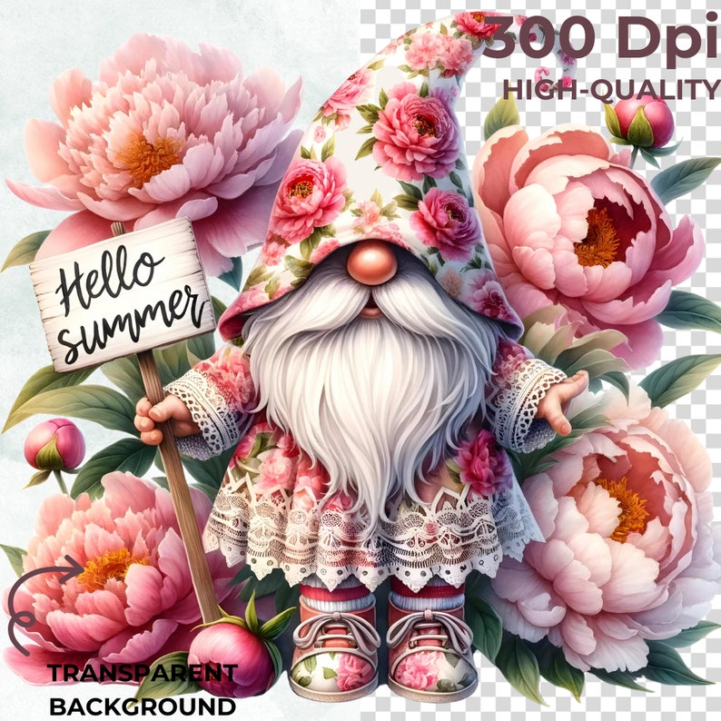 Summer Gnome Clipart, 26 PNG Watercolor Sign, Junk Journal, Card Making ...