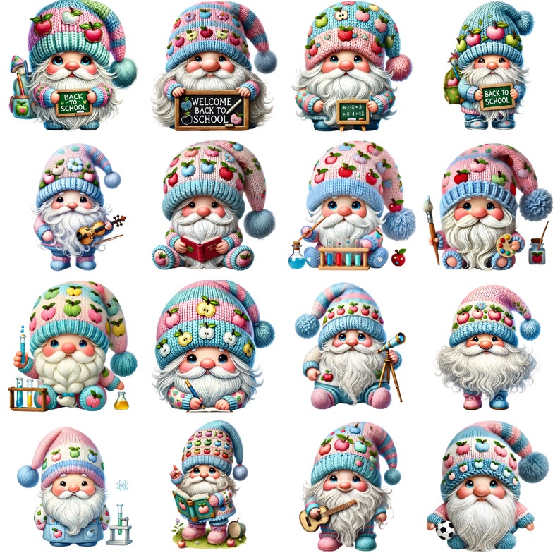 Back to School Gnome Clipart Bundle, Watercolor Gnomes PNG, Graduation ...