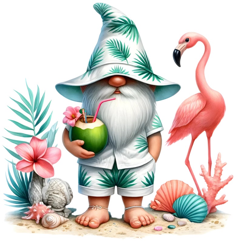 Flamingo Clipart, Gnome Clip Art, 28 PNG Tropical Bird, Junk Journal ...