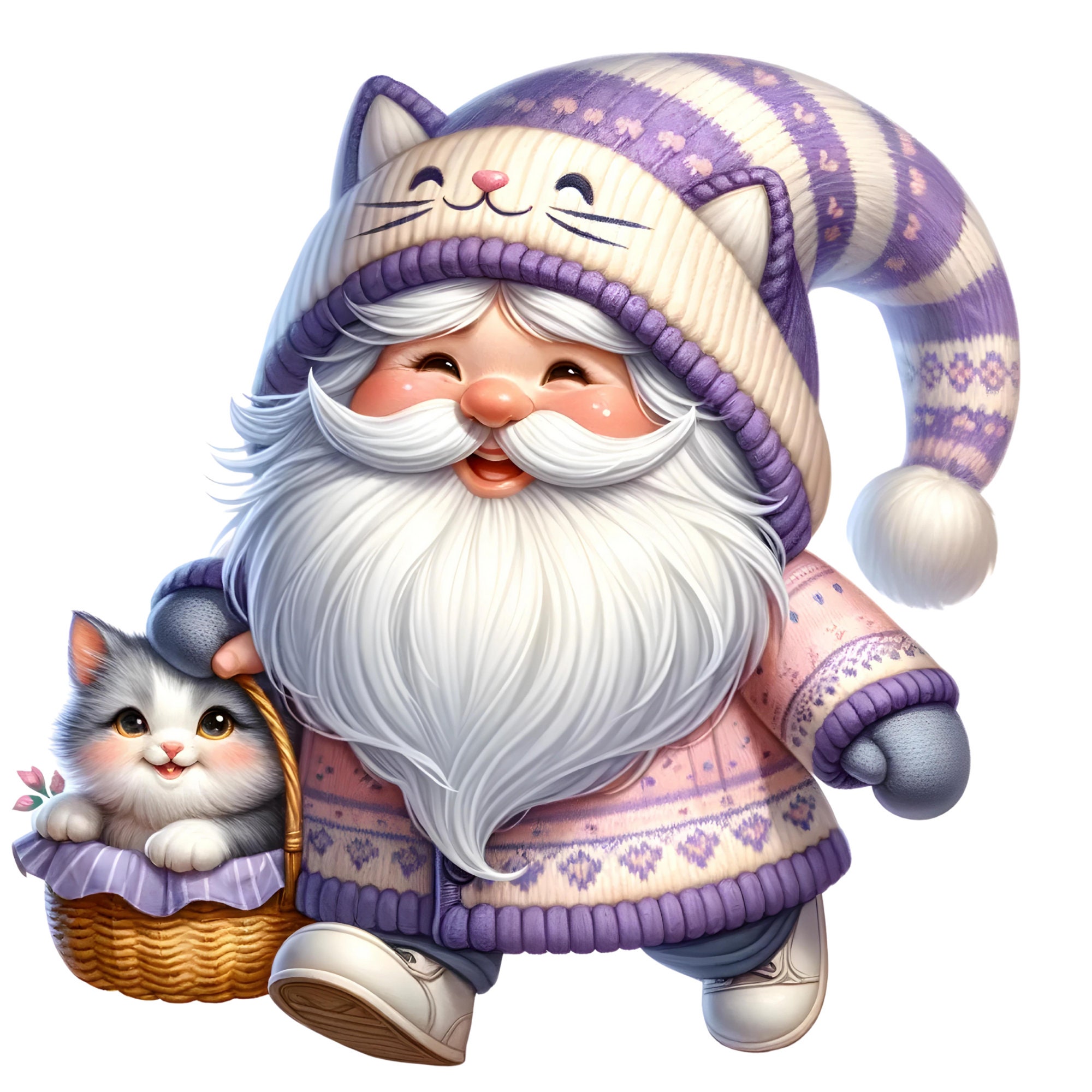 Purple Cat Lover Gnome Watercolor Clipart 26 Pngs Digital Download, Cat ...