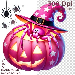 Pink Halloween Spider Watercolor Clipart 20 Unique Designs, High ...