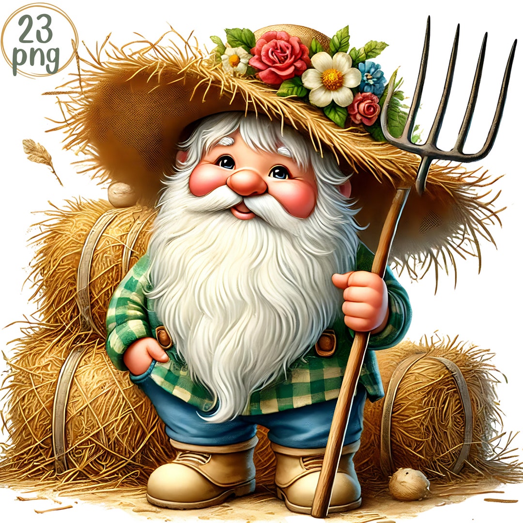 Farmer Gnome Clipart | 23 Rustic Pngs |watercolor Farmer Gnome | Farm ...