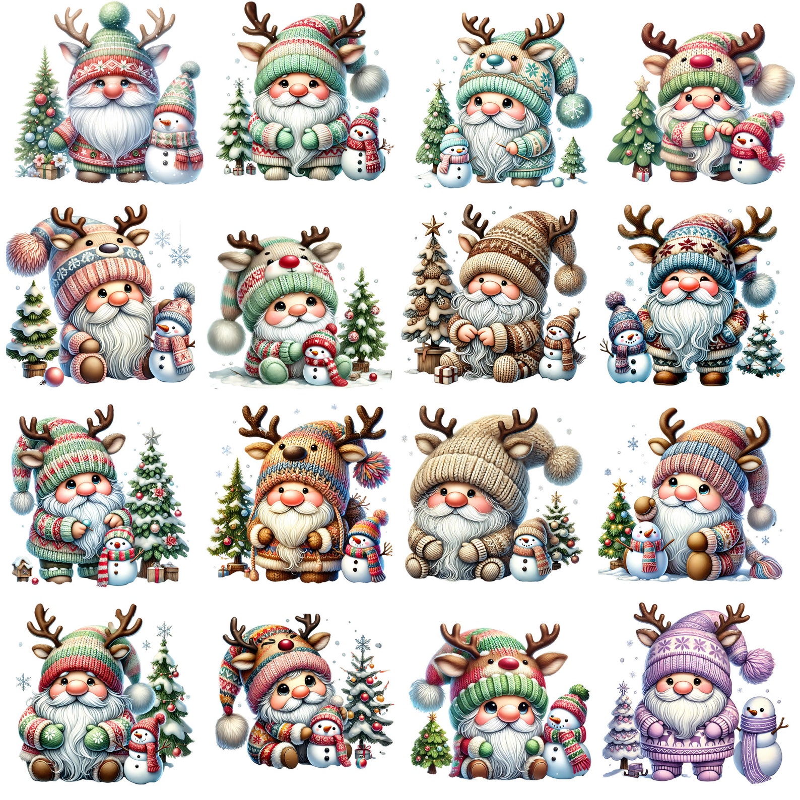 Watercolor Gnome & Snowman Clipart – Christmas PNG Art (digital ...