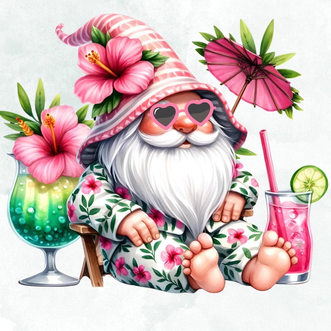 Watercolor Summer Beach Gnome Clipart Bundle 28 Png, Seashell Starfish ...