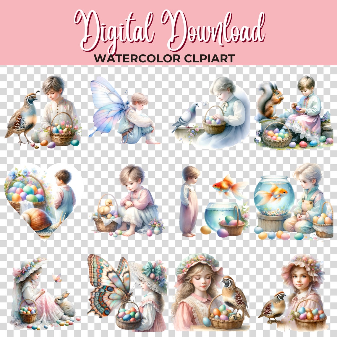 Whimsical Easter Watercolor Clipart Set Charming Springtime ...