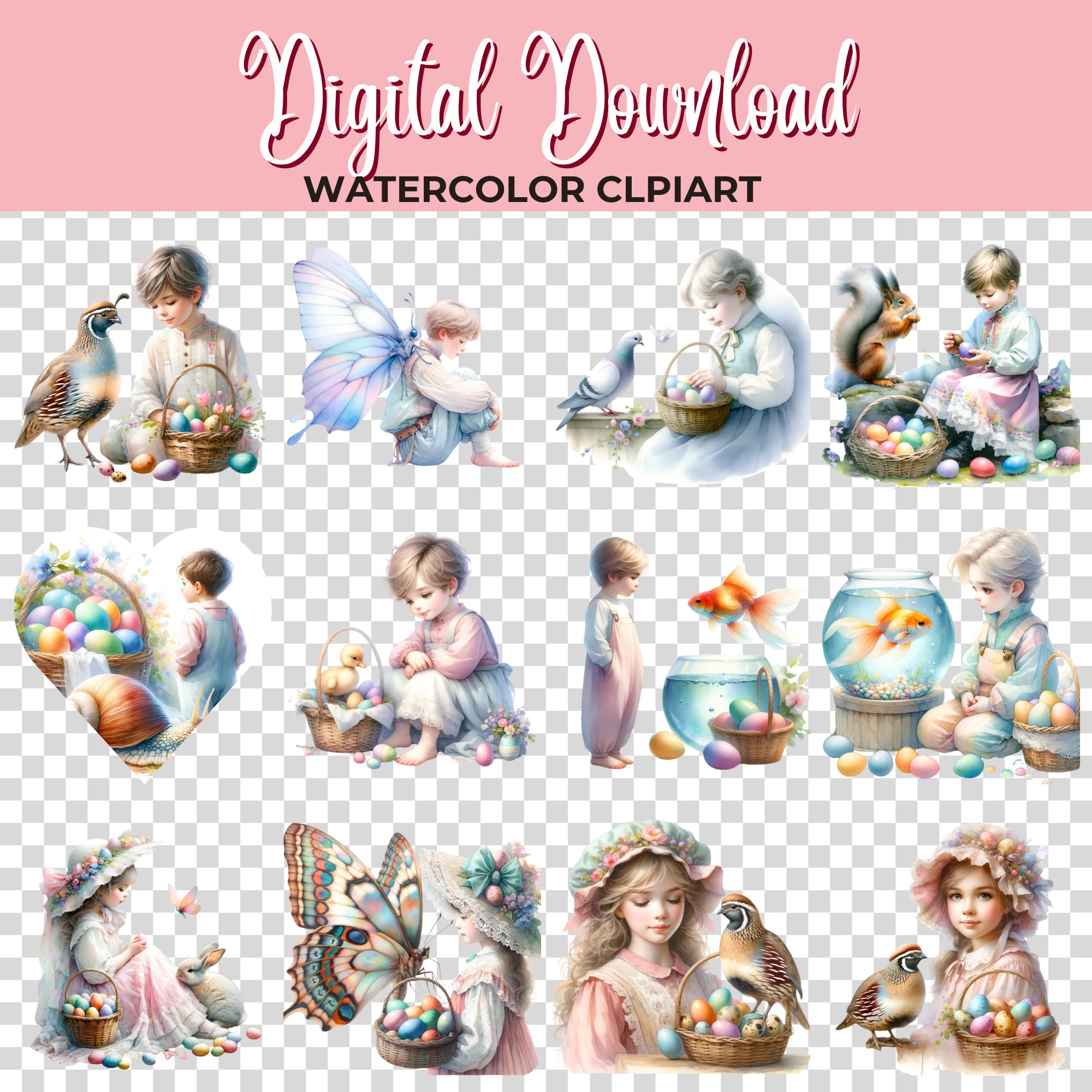 Whimsical Easter Watercolor Clipart Set Charming Springtime ...