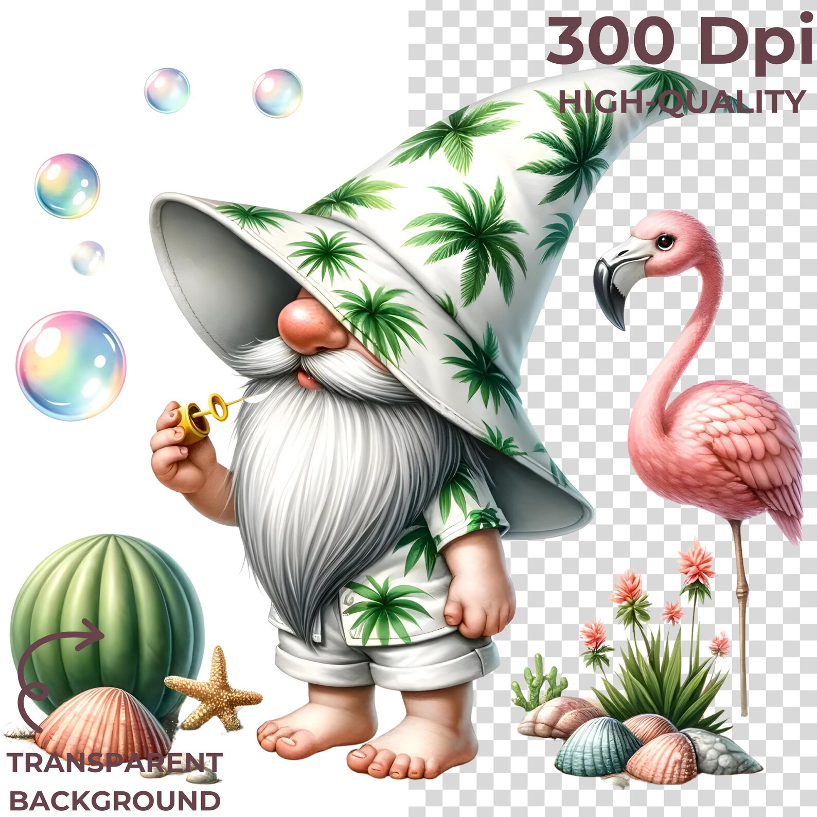 Flamingo Clipart, Gnome Clip Art, 28 PNG Tropical Bird, Junk Journal ...