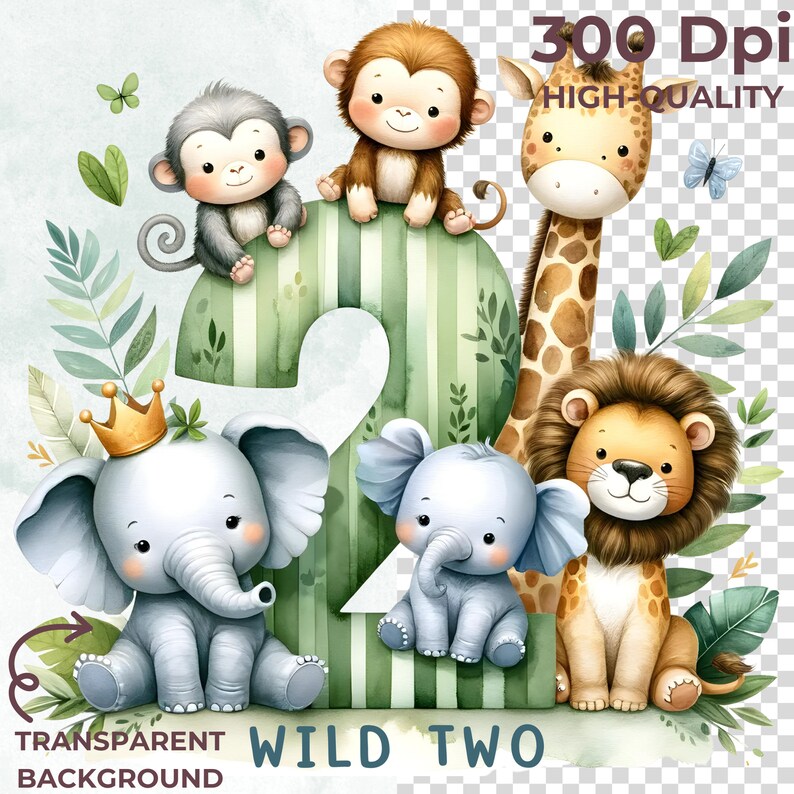 Safari Birthday Party Clipart Set Watercolor Jungle Animals, Safari ...