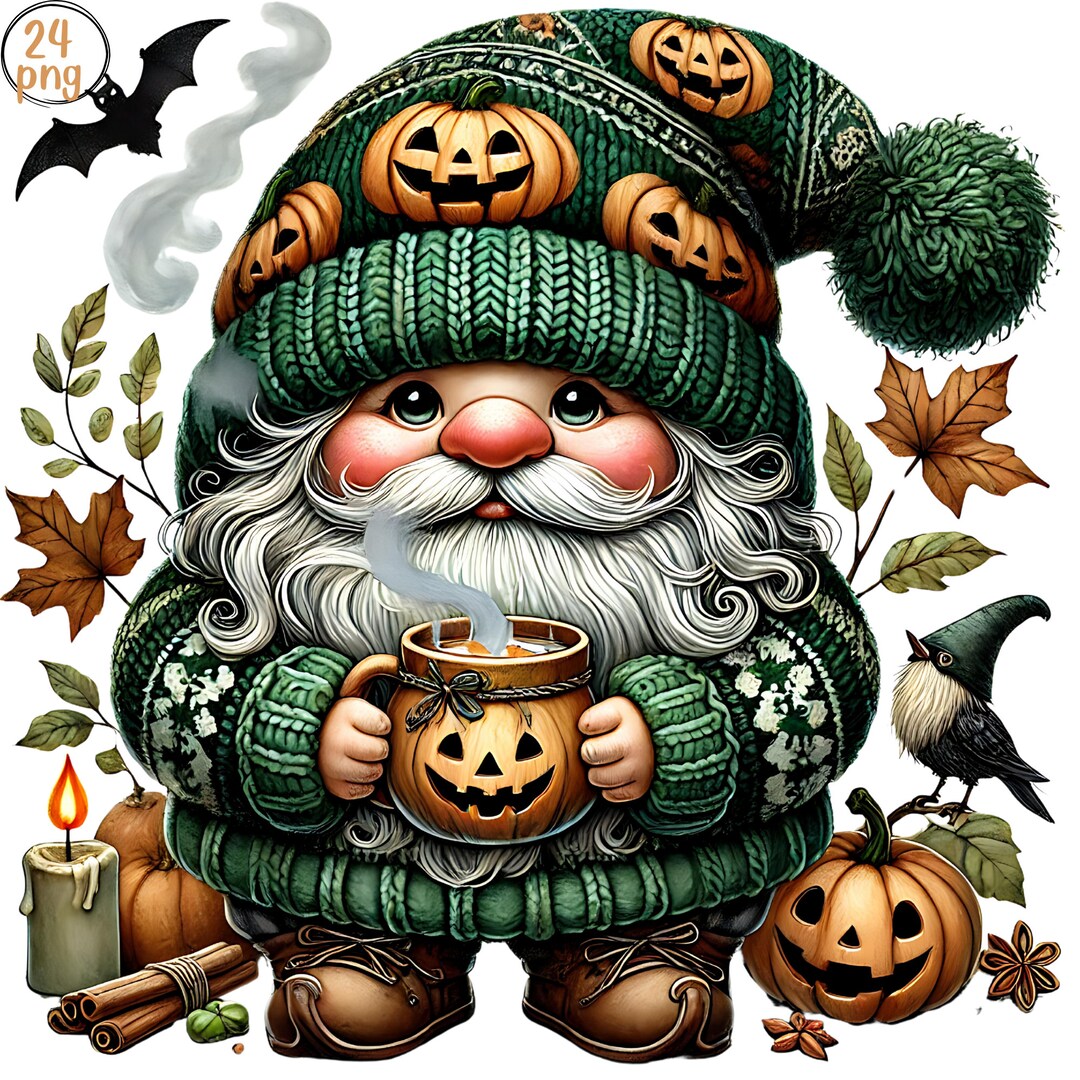 Watercolor Halloween Coffee Gnome Clipart – 24 Festive Pngs (digital ...