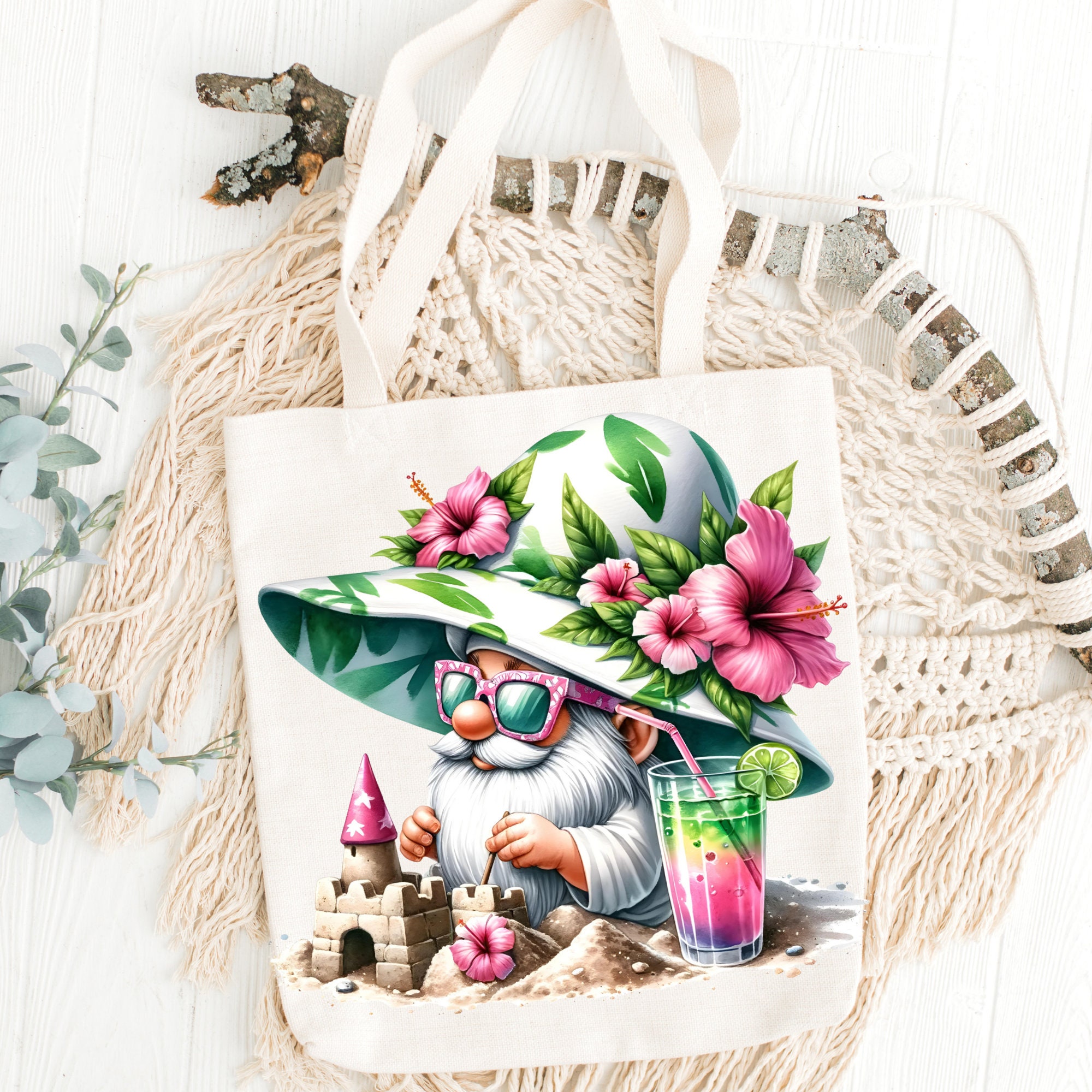 Watercolor Summer Beach Gnome Clipart Bundle 28 Png, Seashell Starfish ...