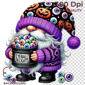 Halloween Candy Gnome Clipart - 23 PNG Watercolor Illustrations - High ...