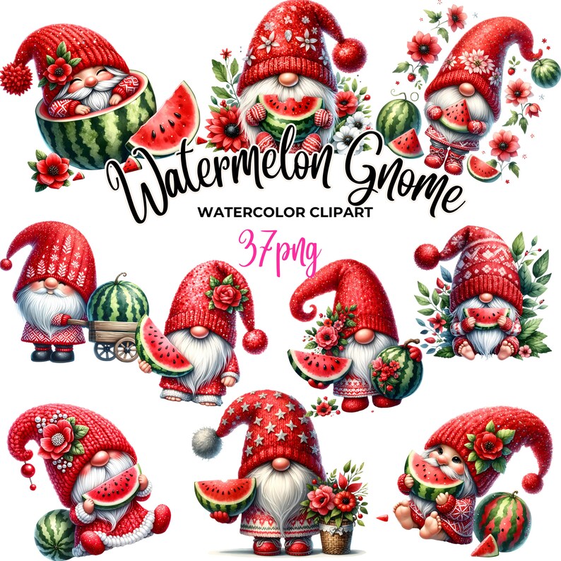 Watermelon Gnomes Clipart Png, Watermelon Png, Fruits Summer Garden ...