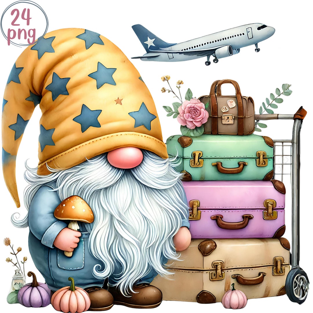 Travel Gnome Watercolor Clipart Set | 24 PNG Files | High-quality 300 ...