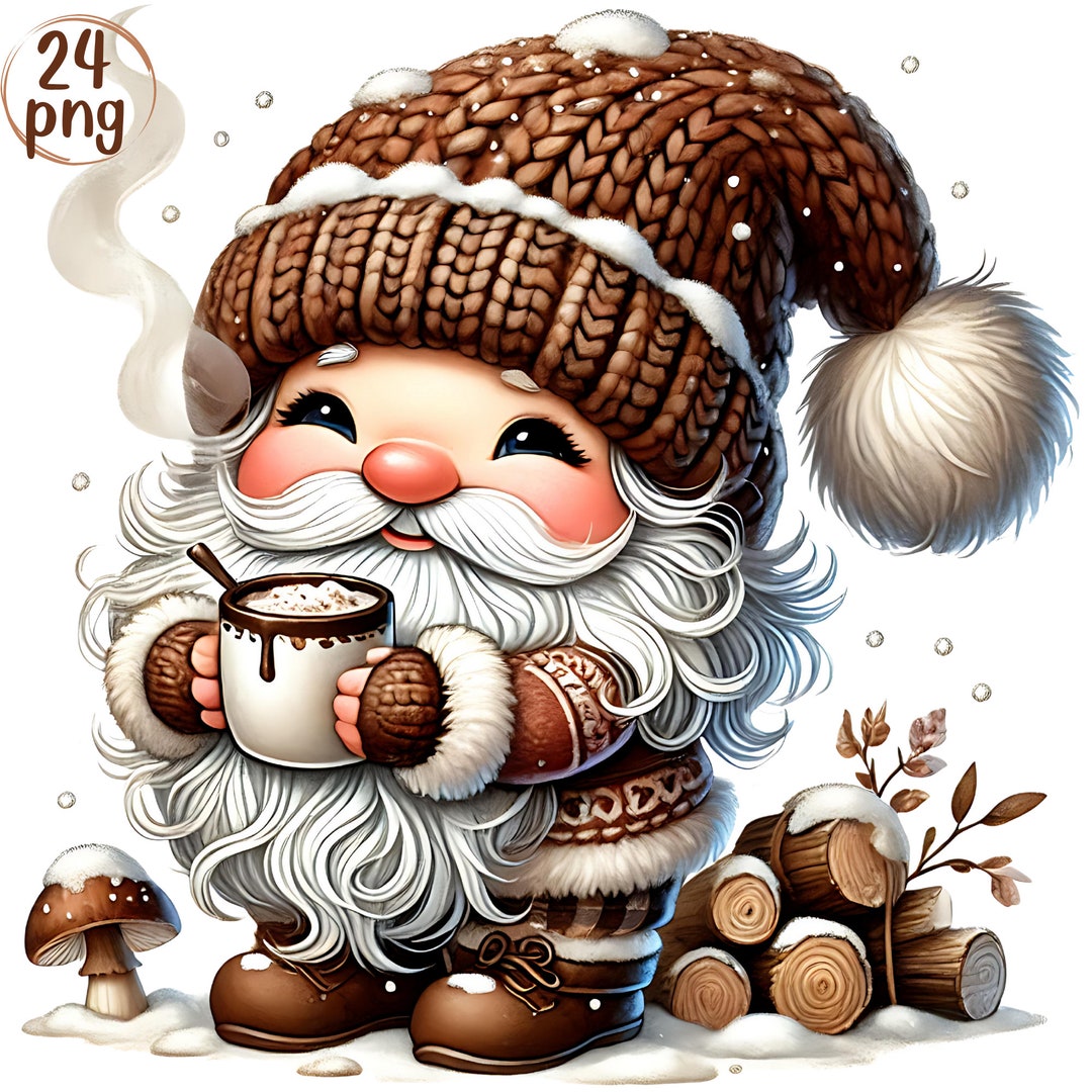 Watercolor Hot Cocoa Gnome Clipart Bundle Png, Cute Gnomes Clipart ...