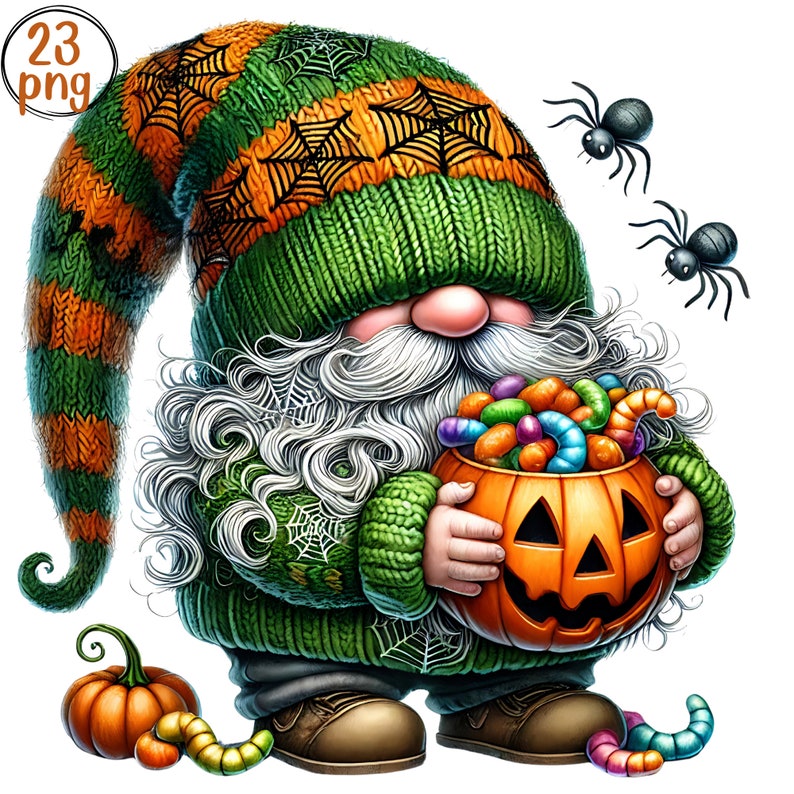 Halloween Candy Gnome Clipart 23 PNG Watercolor Illustrations High ...