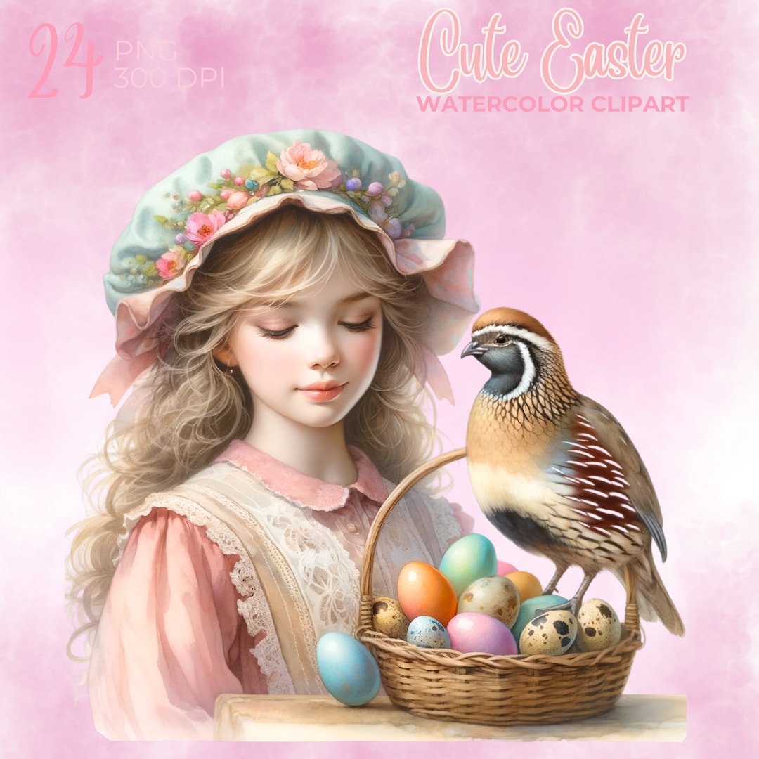 Whimsical Easter Watercolor Clipart Set – Springtime PNG Files (instant ...