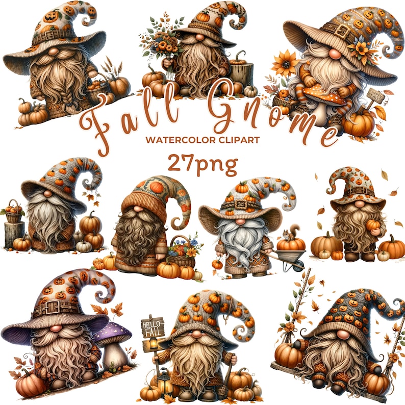 Fall Gnome Clipart, Gnome Clipart Bundle 27 Png, Autumn Gnome Png ...
