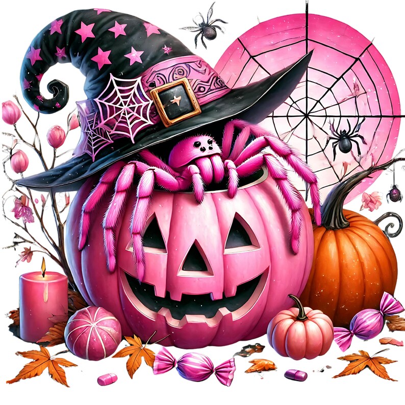 Pink Halloween Spider Watercolor Clipart, 20 PNG Designs (digital ...