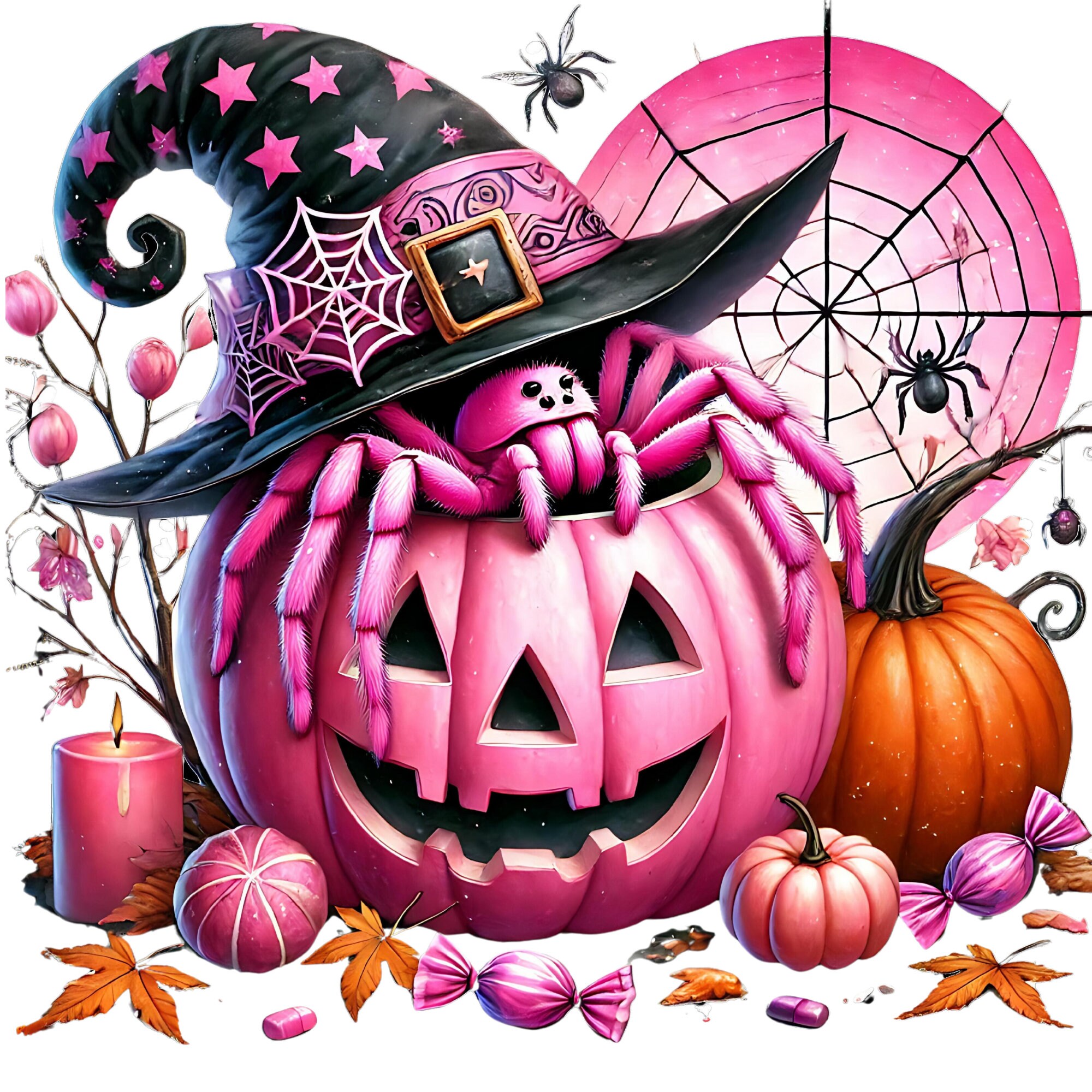 Pink Halloween Spider Watercolor Clipart, 20 PNG Designs (digital ...